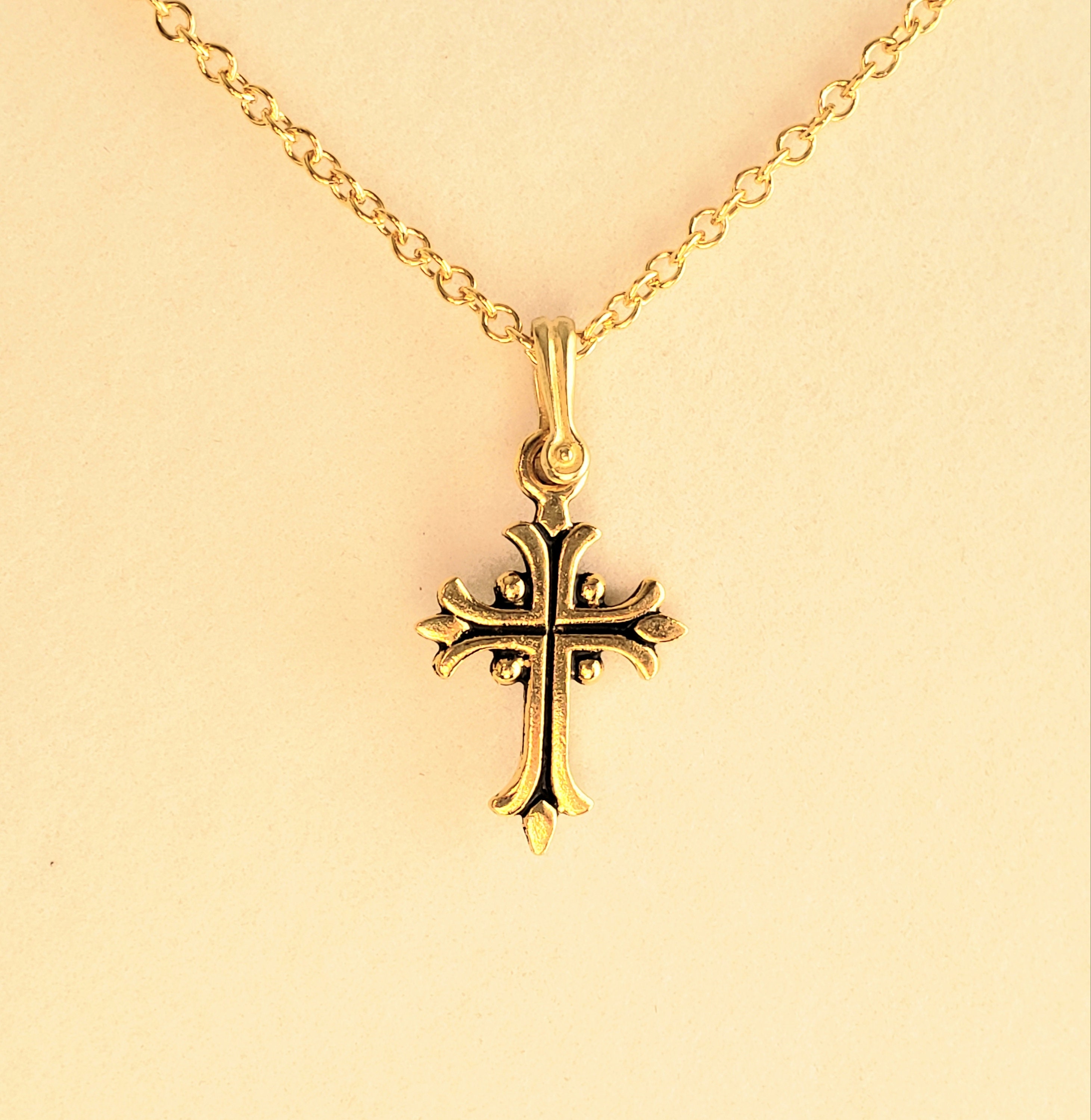 Men's Antique Gold French Fleur Cross Pendant, or Necklace in Gold ...