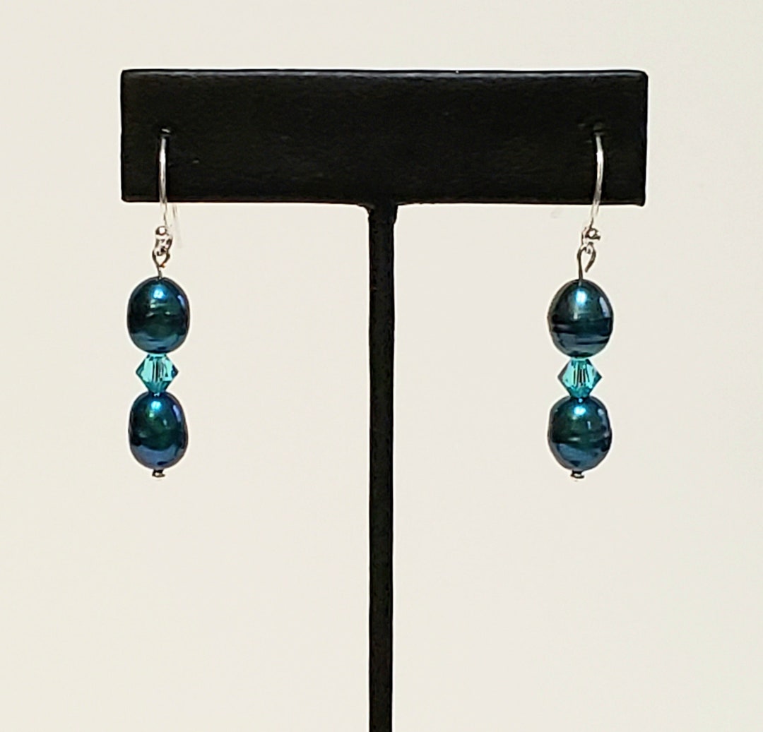 Teal Earrings With 2 Teal Color Cultured tahitian - Etsy