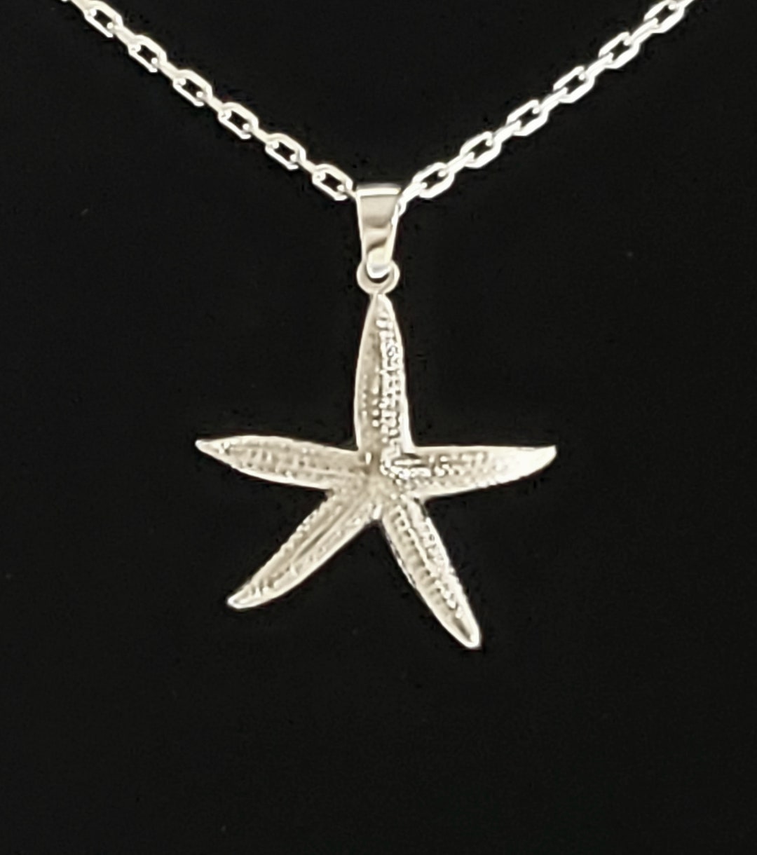 Starfish Pendant, Necklace in Hammered Solid 925 Sterling Silver ...