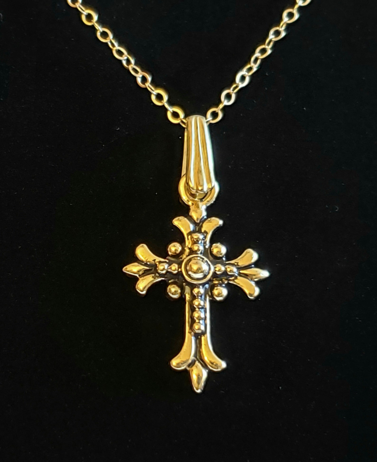 Antique Gold French Fleur Cross Pendant or Necklace in Gold - Etsy