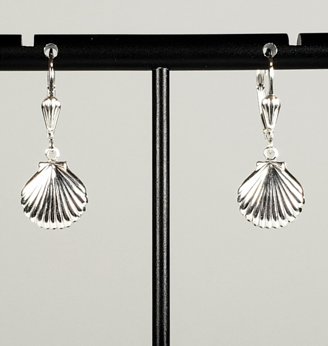 925 Sterling Silver Scallop Shell Earrings With 925 Sterling Silver ...