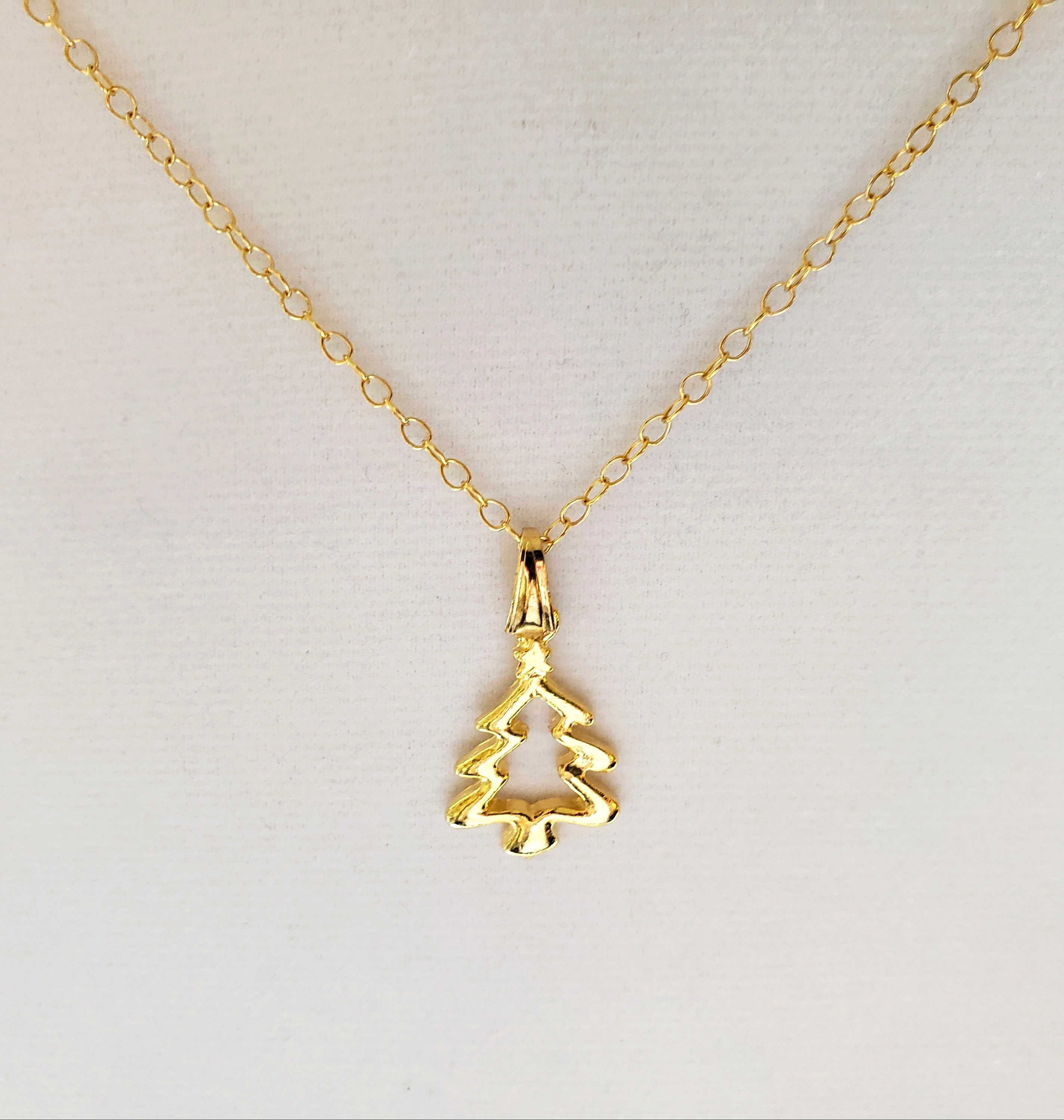 Gold Open Tree Pendant With 14K Gold Plated Pewter Christmas | Etsy