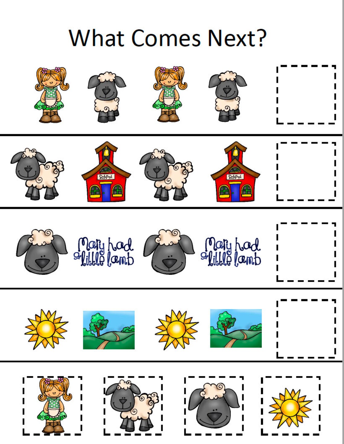 Mary Had a Little Lamb: Preschool Learning Activities (digital Download ...