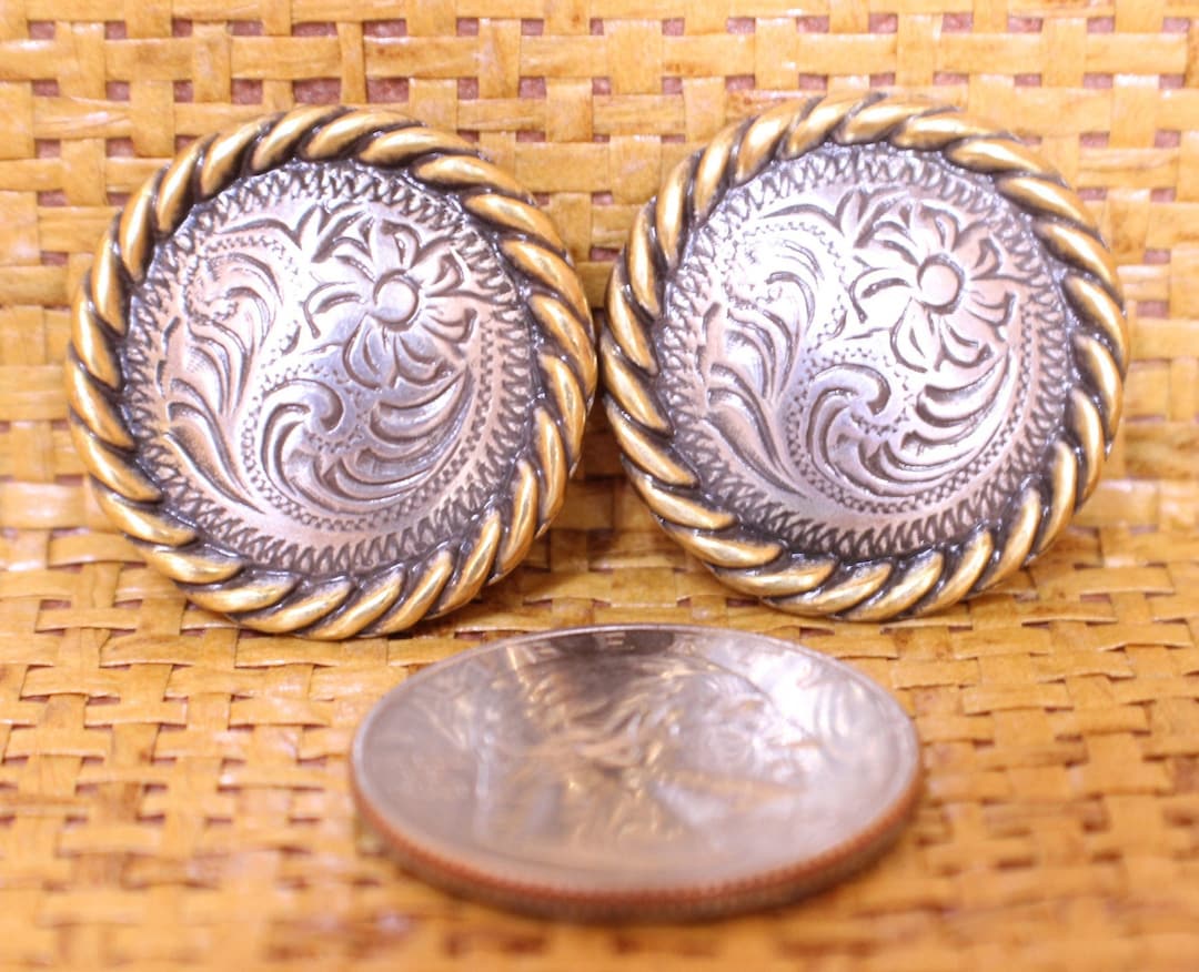 2-C709 Rope Edge W/ Gold Conchos 1 1/4" Screw Back - Etsy