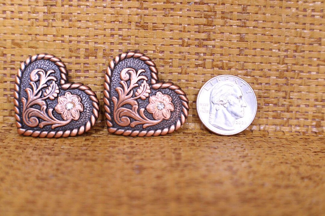 2-C628 Heart Copper W/ Stone Concho 1 1/2" Screw Back - Etsy