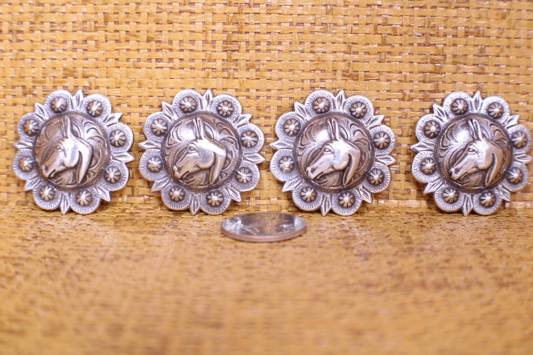 Mule Head Silver Conchos, Rustics Screw Back, Set of 4 - Etsy