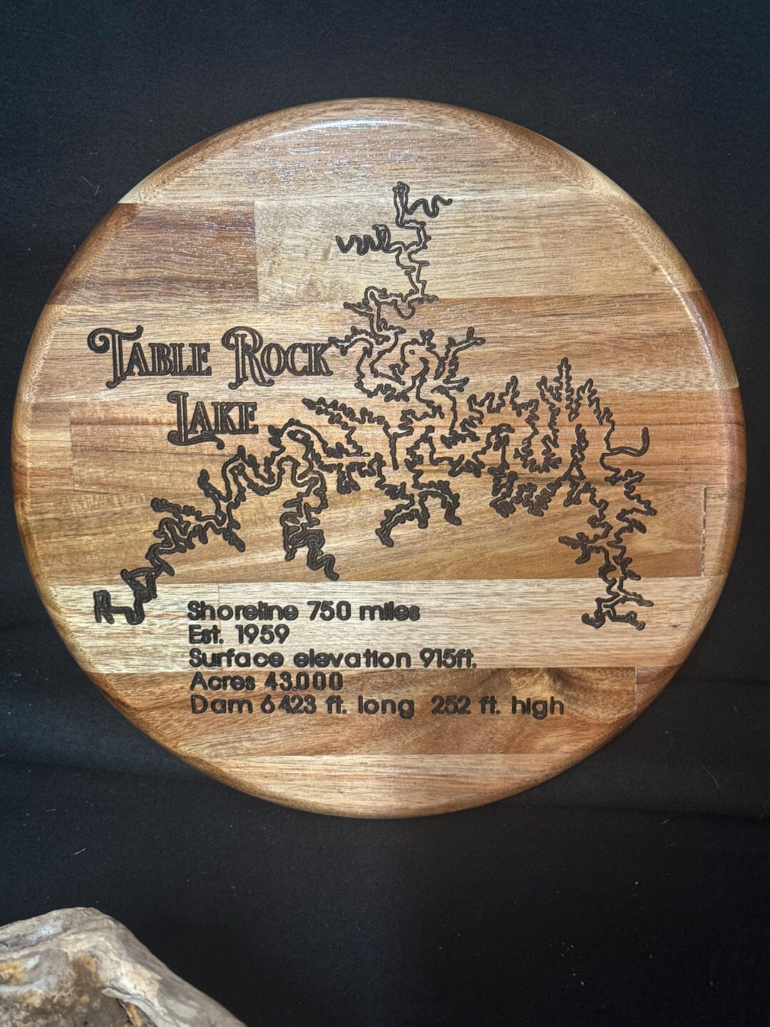 X~ Lake Table Rock Lake 12" Round and 5/4" Thick Acacia, Engraved Lake ...