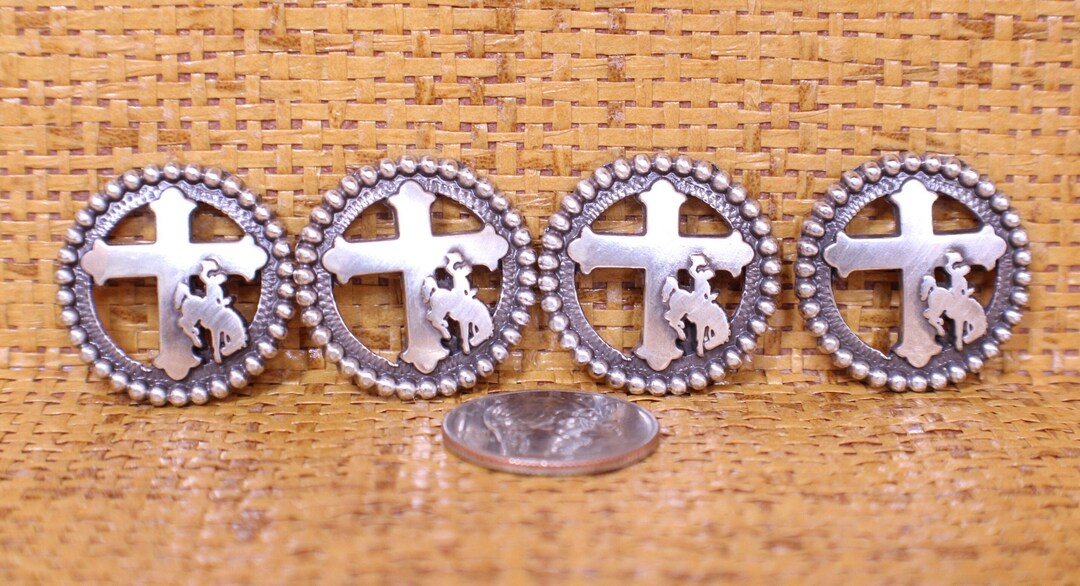 4-C315 Cross & Bronc Rider W/ Silver Balls Concho 1 1/8 Screw Back - Etsy