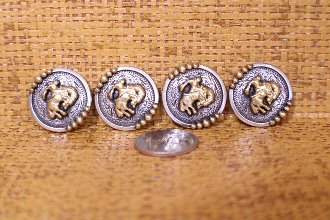4-C407 Bronc Rider W/ Gold Concho 1 1/8" Screw Back - Etsy