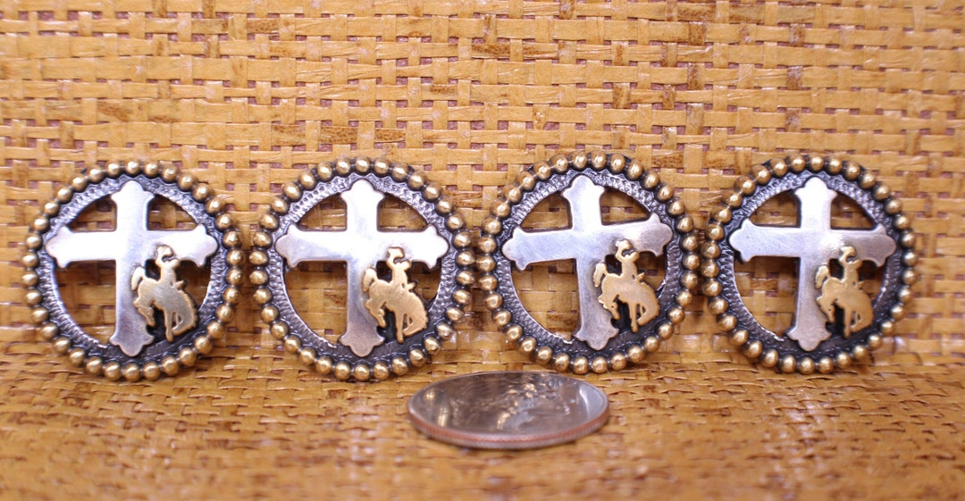 4-C316 Cross & Bronc Rider W/ Gold Balls Concho 1 1/8" Screw Back - Etsy