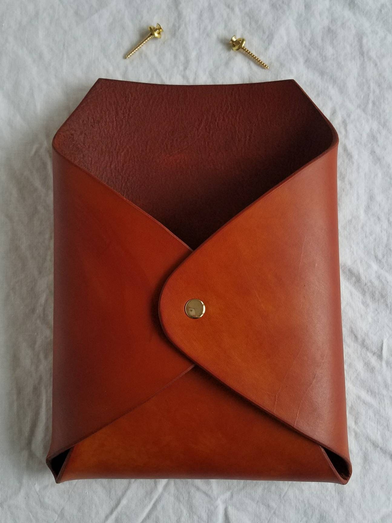 Large Leather Wall Hanging Envelope, Leather Envelope, Mail Organizer ...