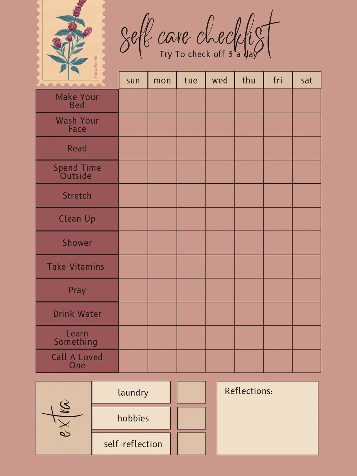 Daily Self Care Checklist Downloadable Printable - Etsy