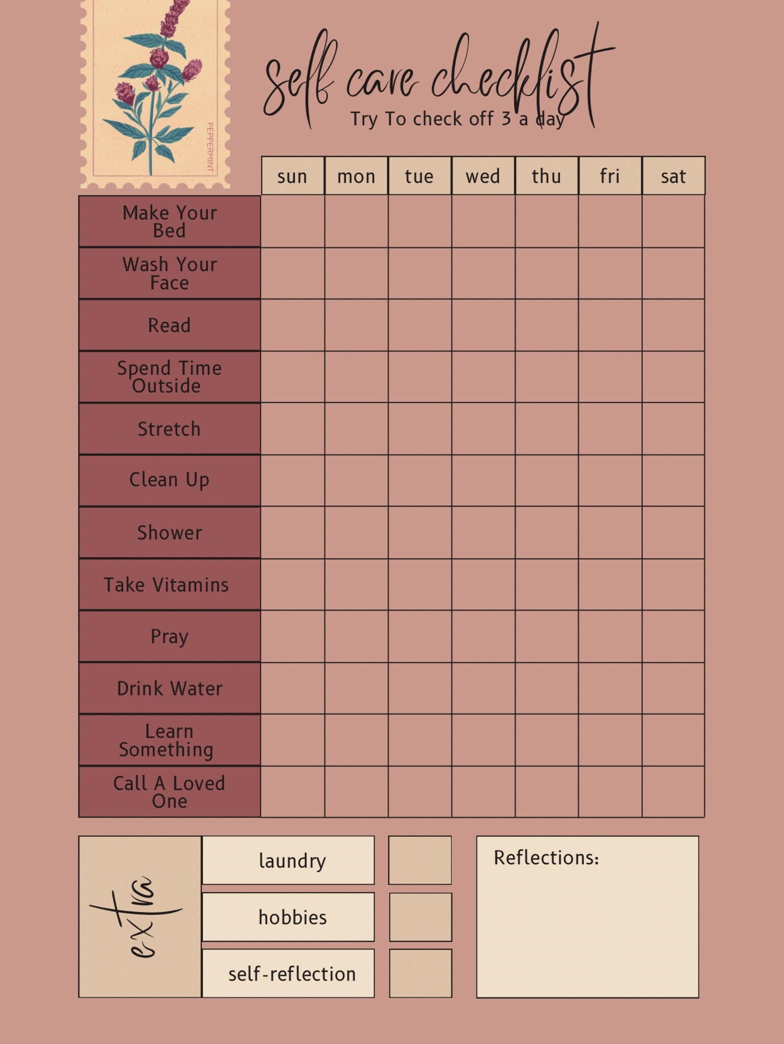 Daily Self Care Checklist Downloadable Printable - Etsy