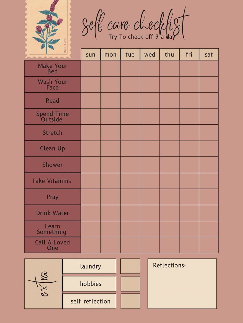 Daily Self Care Checklist Downloadable Printable - Etsy
