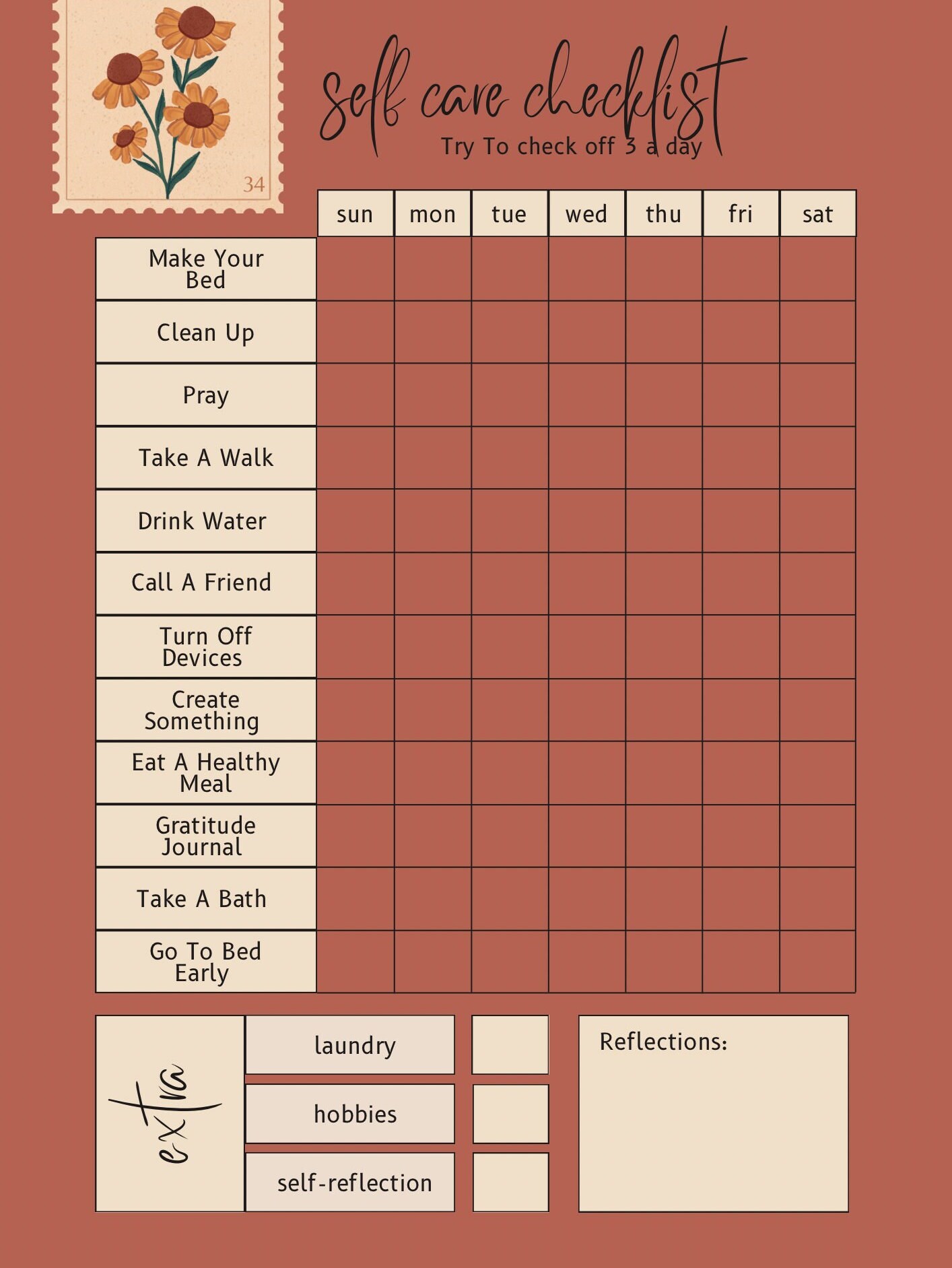 Daily Self Care Checklist Downloadable Printable - Etsy