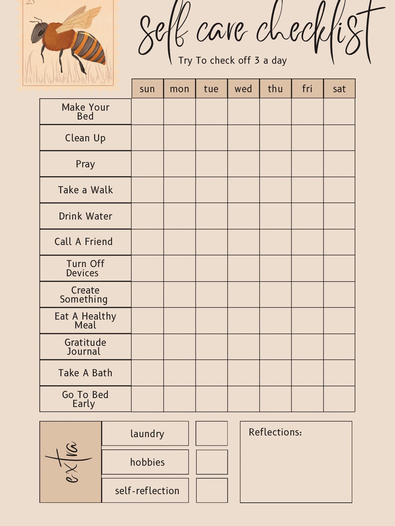 Daily Self Care Checklist Downloadable Printable - Etsy