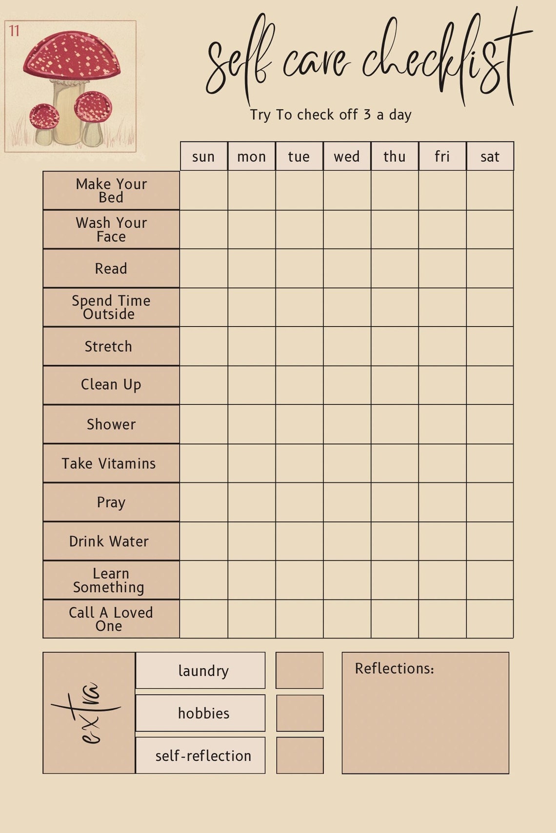 Daily Self Care Checklist Downloadable Printable - Etsy