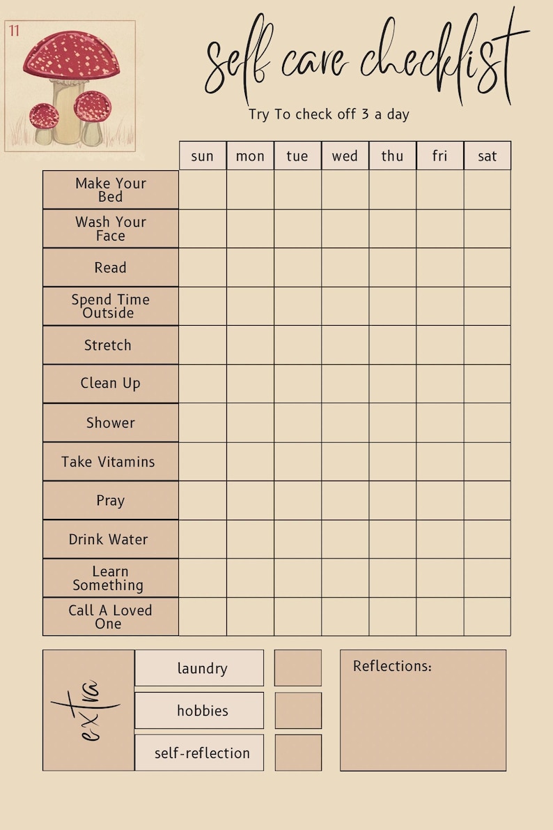 Daily Self Care Checklist Downloadable Printable - Etsy