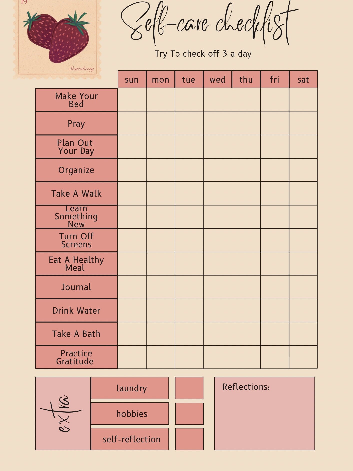 Daily Self Care Checklist Downloadable Printable - Etsy