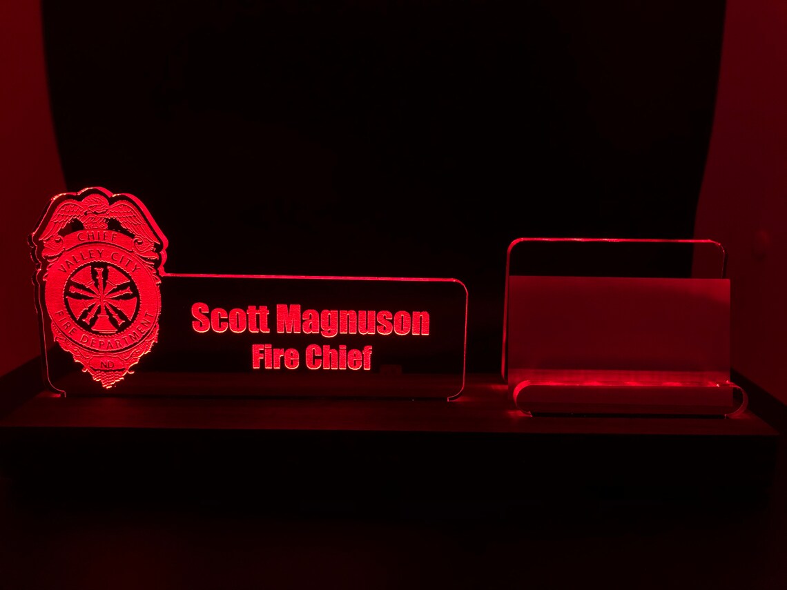 Personalized Fire Chief LED Light Desk Name Plate and Business Card ...