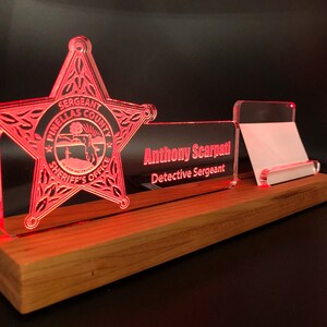 Personalized LED Light Desk Name Plate and Business Card Holder. Maple ...