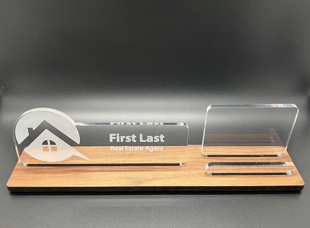 Personalized Real Estate Desk Name Plate and Business Card Holder. Wood ...