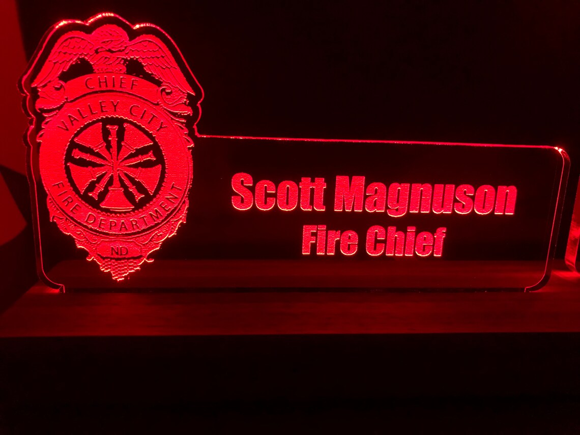 Personalized Fire Chief LED Light Desk Name Plate and Business | Etsy