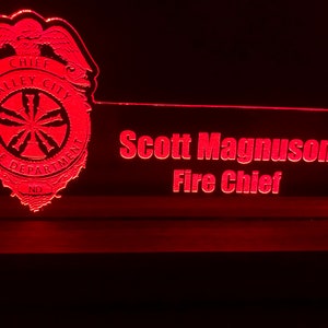 Personalized Fire Chief LED Light Desk Name Plate and Business Card ...
