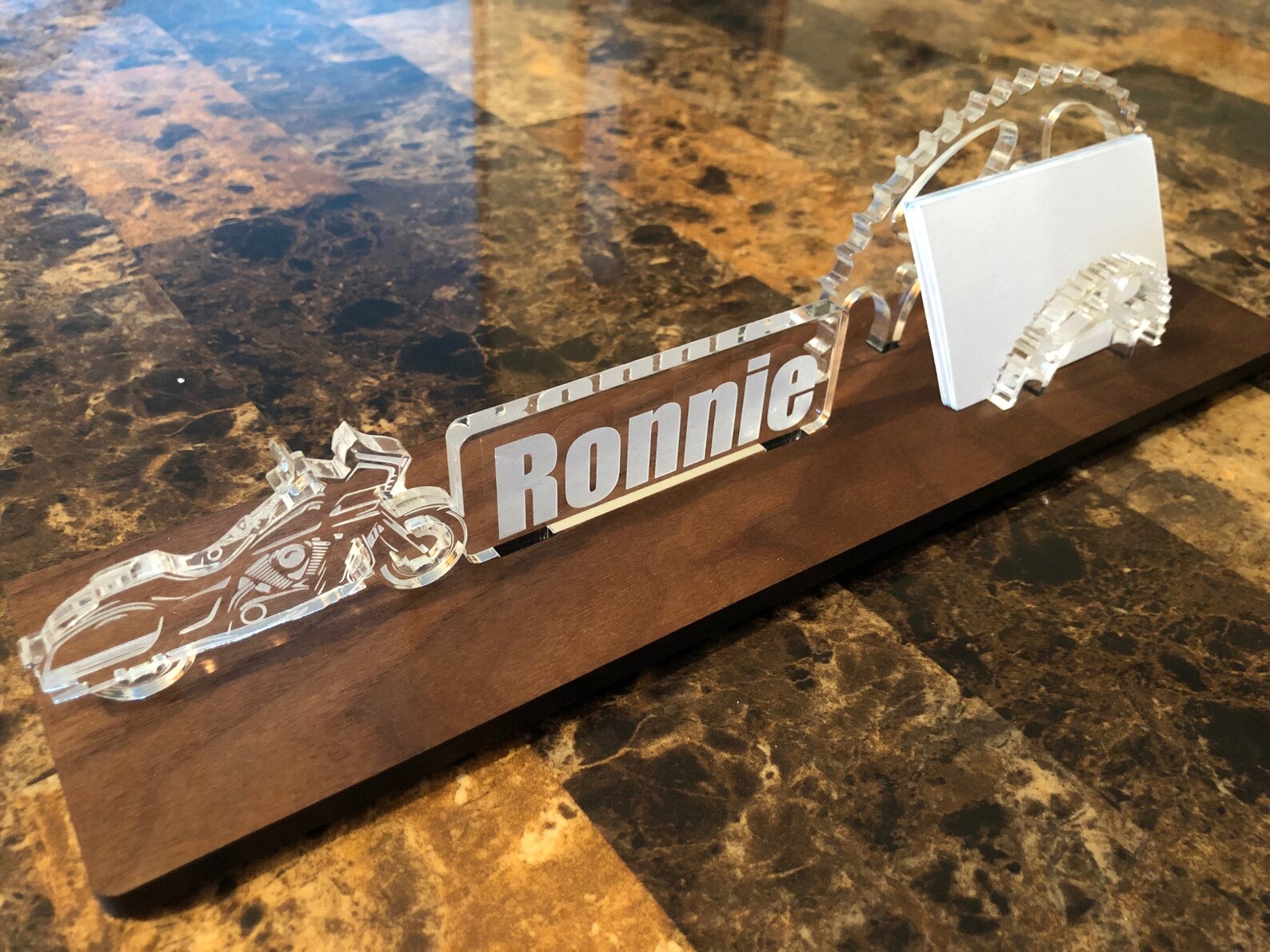 Personalized Motorcycle Desk Name Plate and Business Card Holder. Maple ...