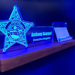 Personalized LED Light Desk Name Plate and Business Card Holder. Maple ...