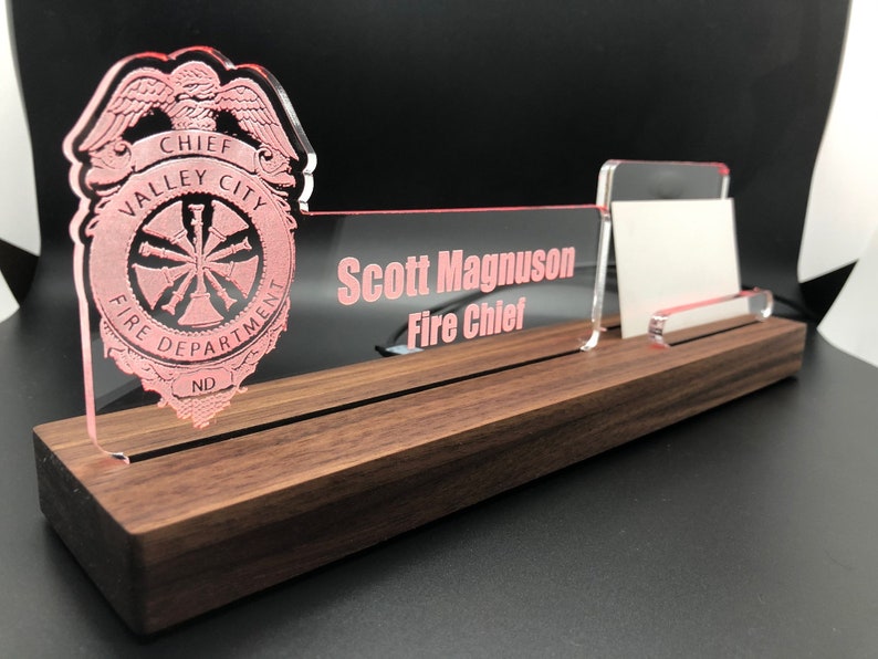 Personalized Fire Chief LED Light Desk Name Plate and Business Card ...