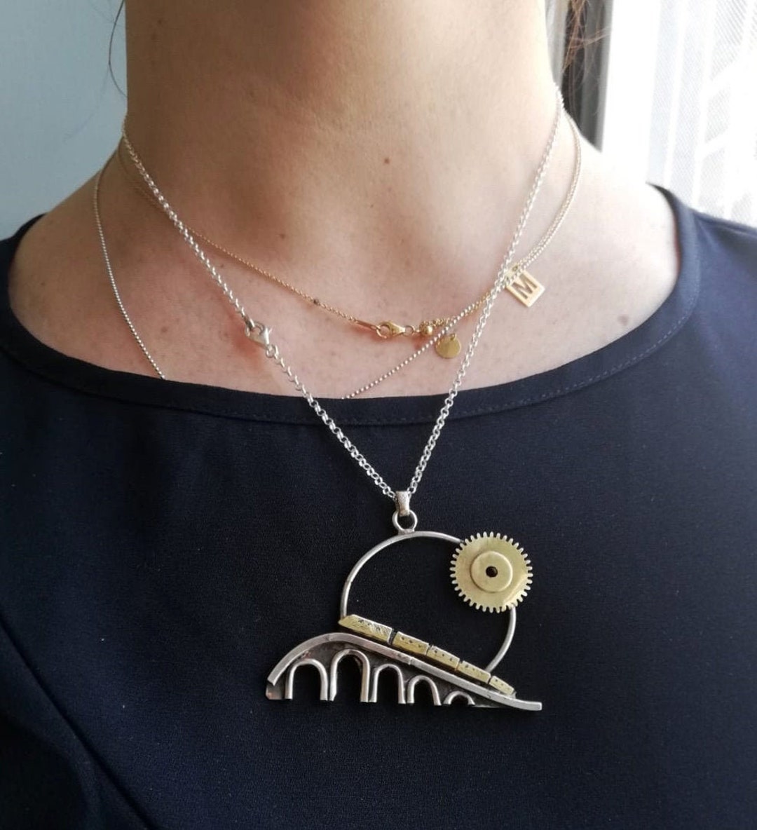 Train on the Bridge - Necklace About the Journey With Gears Necklace ...