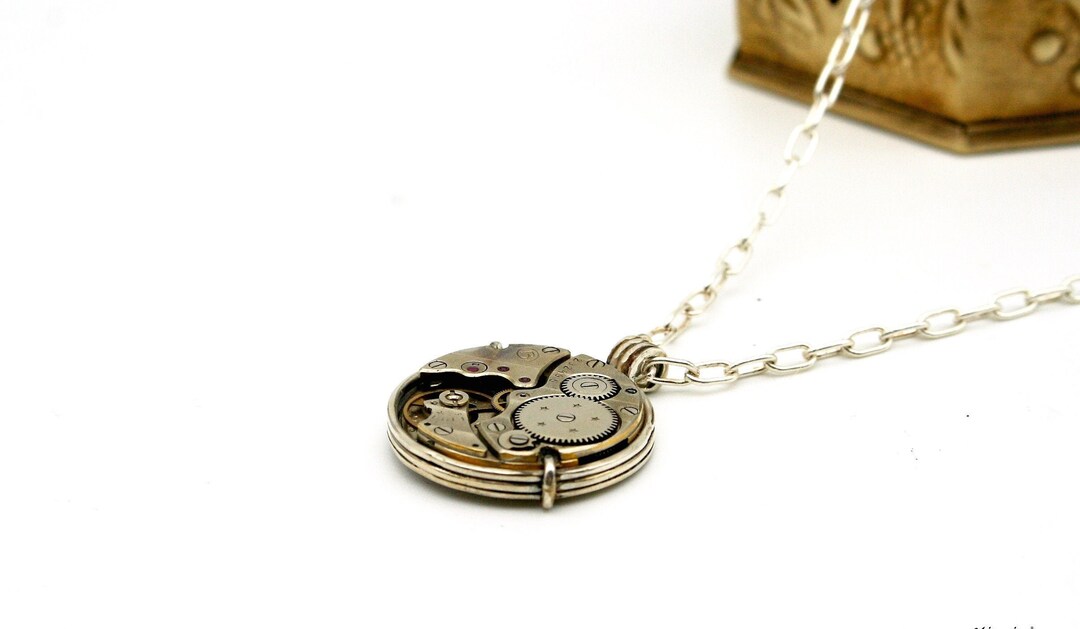 Vintage Clockwork Locket (large) - Silver Chain Necklace, Item 269b - Etsy