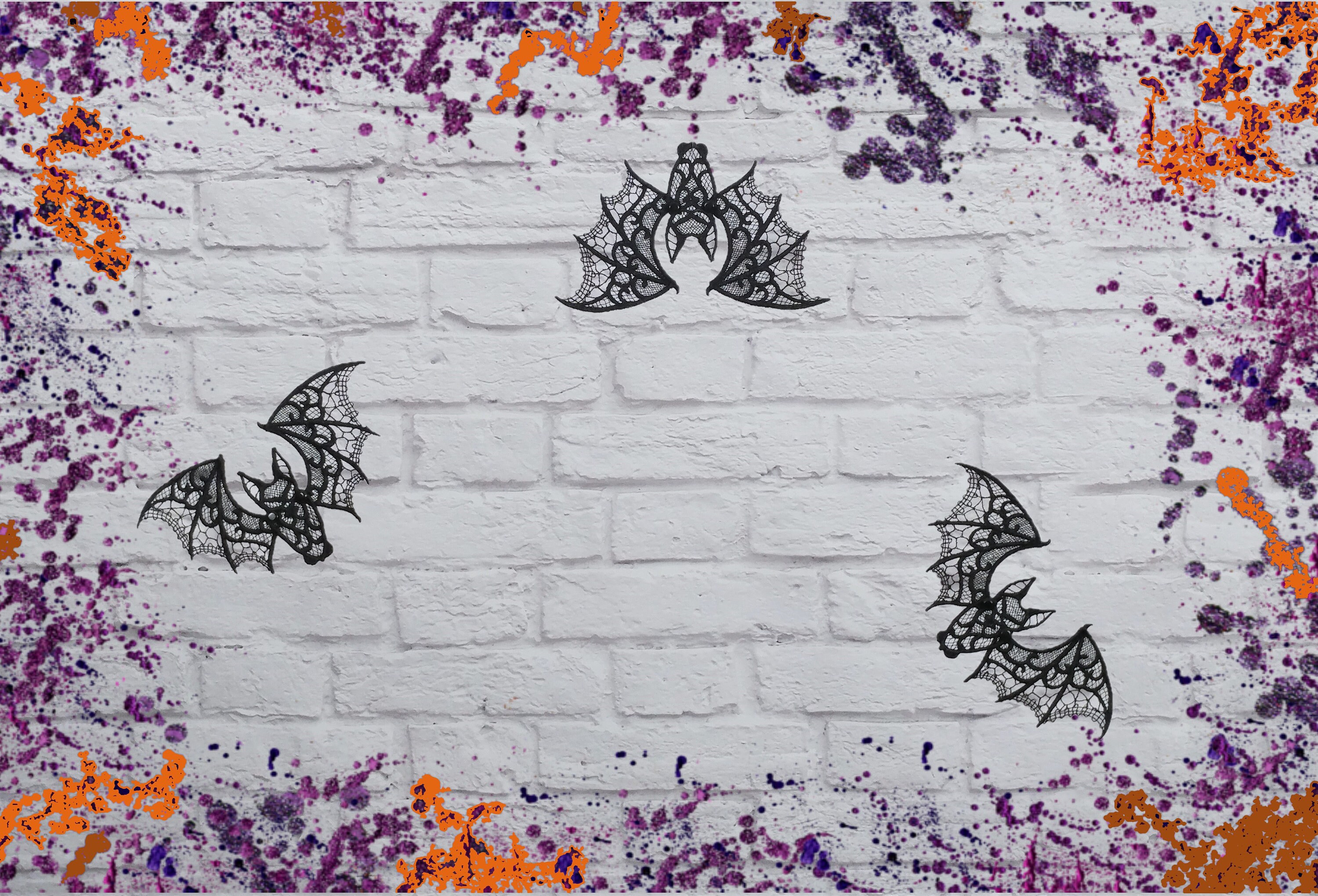 Embroidered Lace Bats Black With Moveable Wings Halloween - Etsy