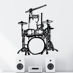 Cat Playing Drums Metal Wall Decor, Metal Wall Art, Music Wall Decor ...