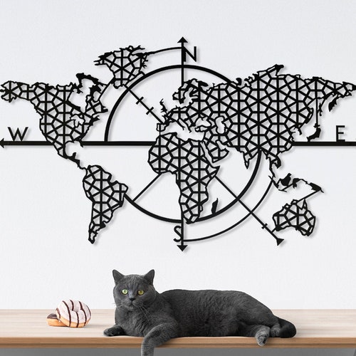 Metal World Map Compass Metal Wall Decor Art Work World Map - Etsy
