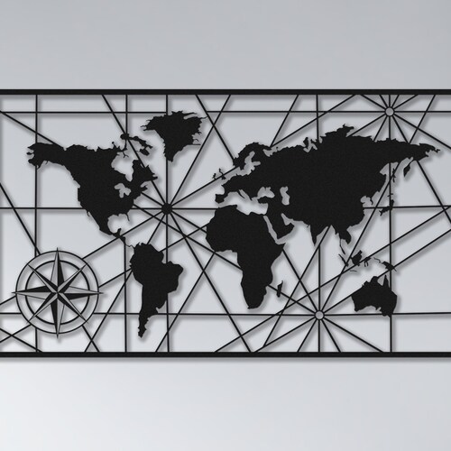 Metal World Map Compass Metal Wall Decor Art Work World Map | Etsy