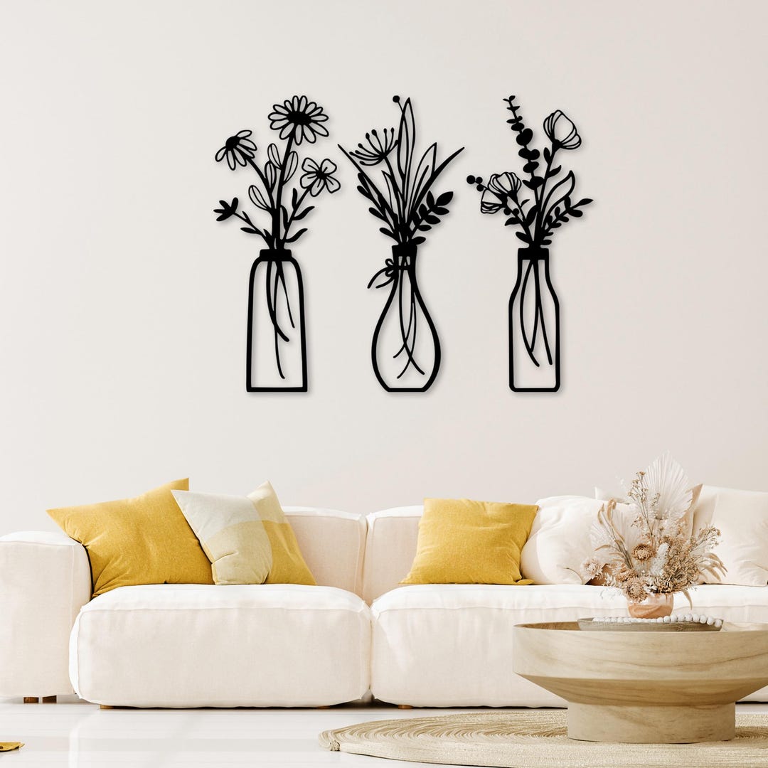 Metal Flower Wall Art: 3-piece Steel Home Decor - Etsy