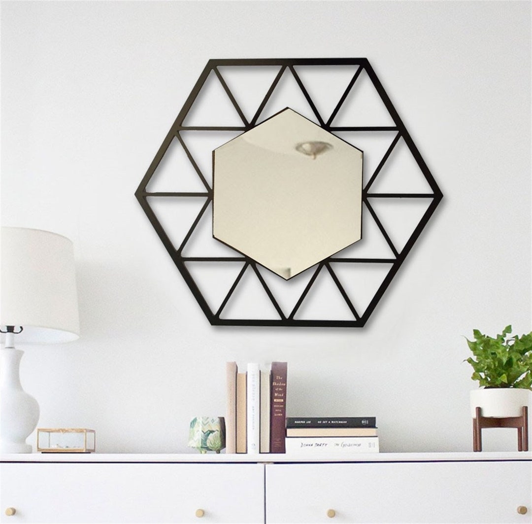 Hexagon Decorative Mirror, Metal Wall Decor, Metal Wall Art, Wall ...