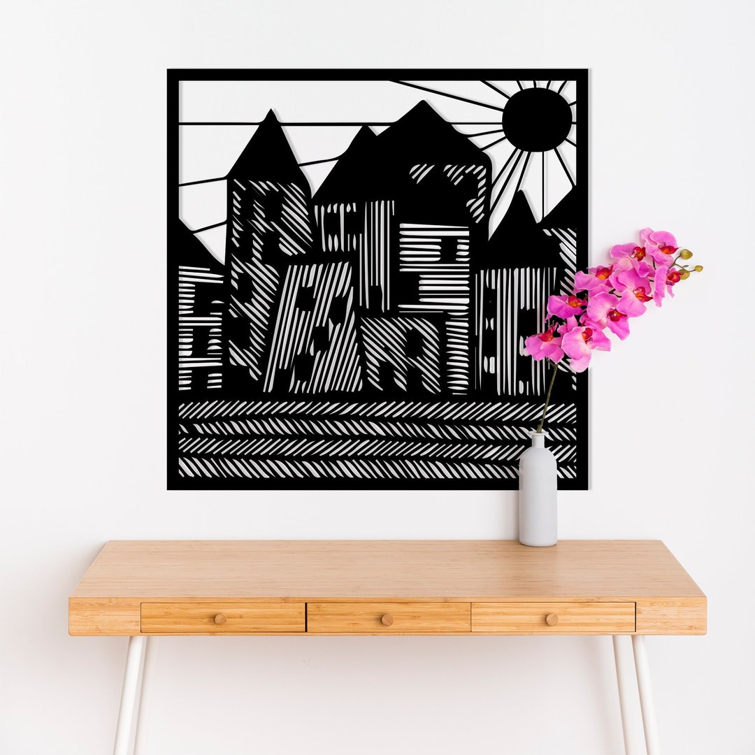 Minimalist Line City Metal Wall Art: Geometric Home Decor - Etsy