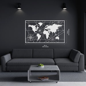 Modern Metal World Map Wall Art - Large Geometric Travel Decor - Unique ...