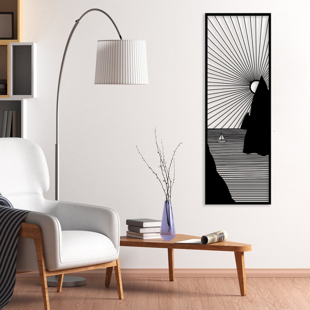 Sunset Metal Wall Art, Sunrise Wall Decor, Hill and Sea Wall Art, Sea ...