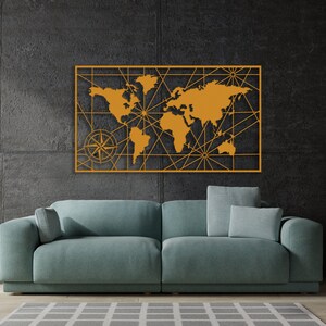 Modern Metal World Map Wall Art - Large Geometric Travel Decor - Unique ...