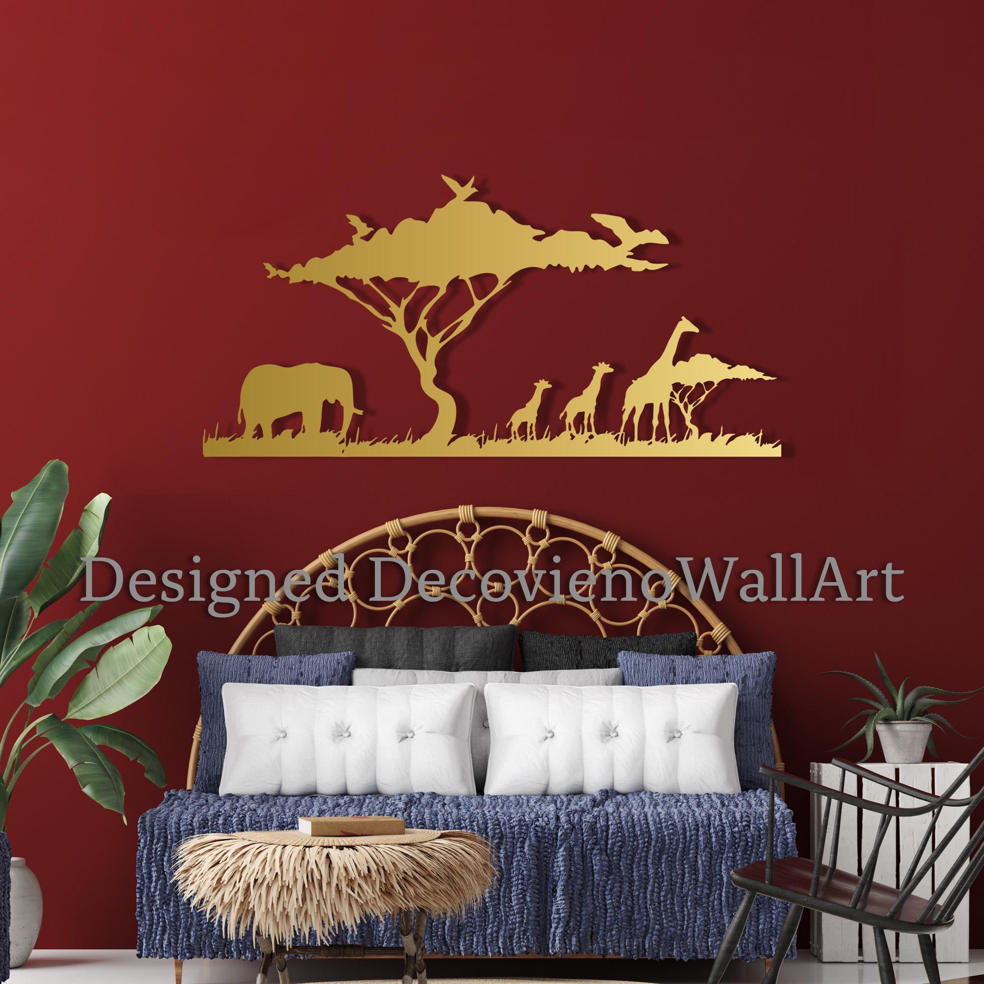 African Safari Metal Wall Art: Elephant & Giraffe Silhouette - Etsy