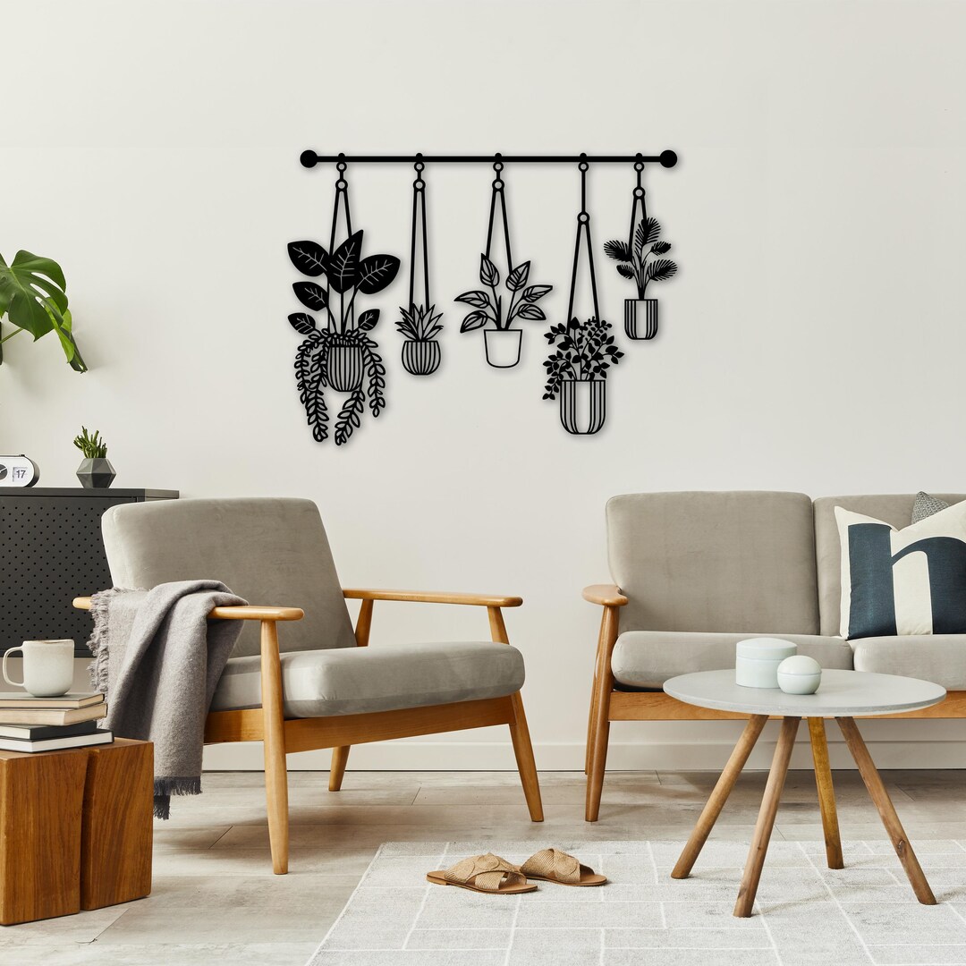 Hanging Plants Metal Wall Decor: Metal Botanical Art - Etsy