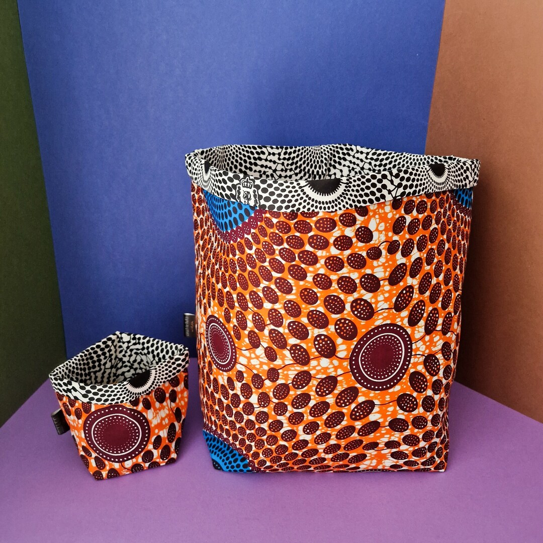 African Print Fabric Basket | Orange Oba Print - Etsy