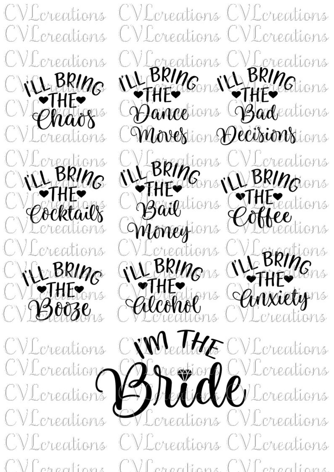 10 Designs: Bridal I'll Bring Quotes With I'm the Bride Digital File ...