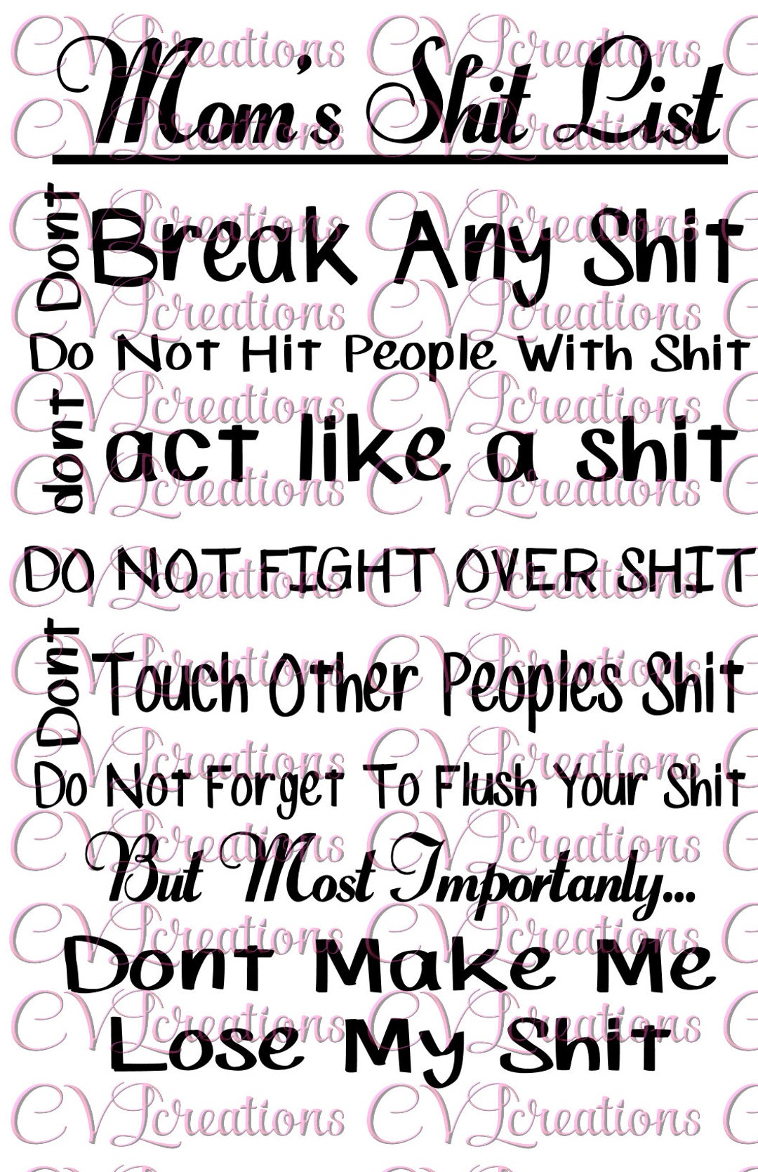 Mom's Shit List Digital File SVG PNG DXF - Etsy