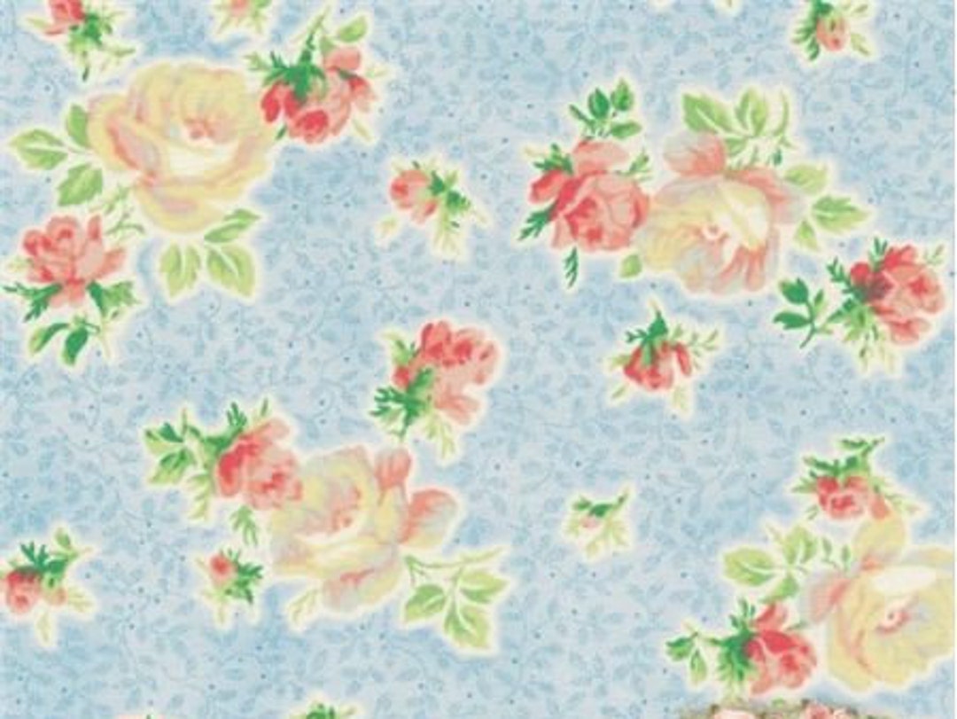 1/2YD Mary Rose Fabric Quilt Gate, Vintage Roses Fabric, Blue Vintage ...