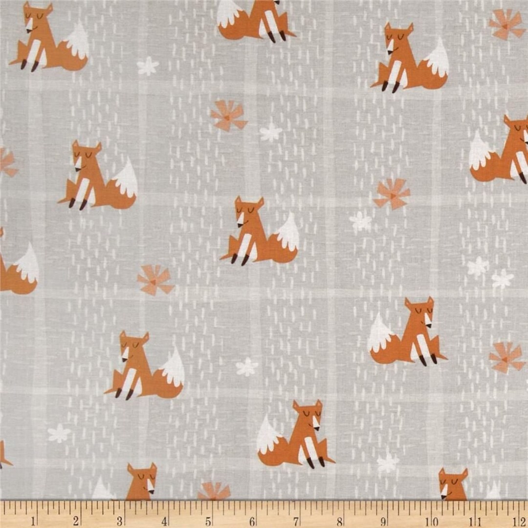 1/2 YD Wonderfual Woodlands Fox Fabric, Cotton Quilting Fabric, Gray ...